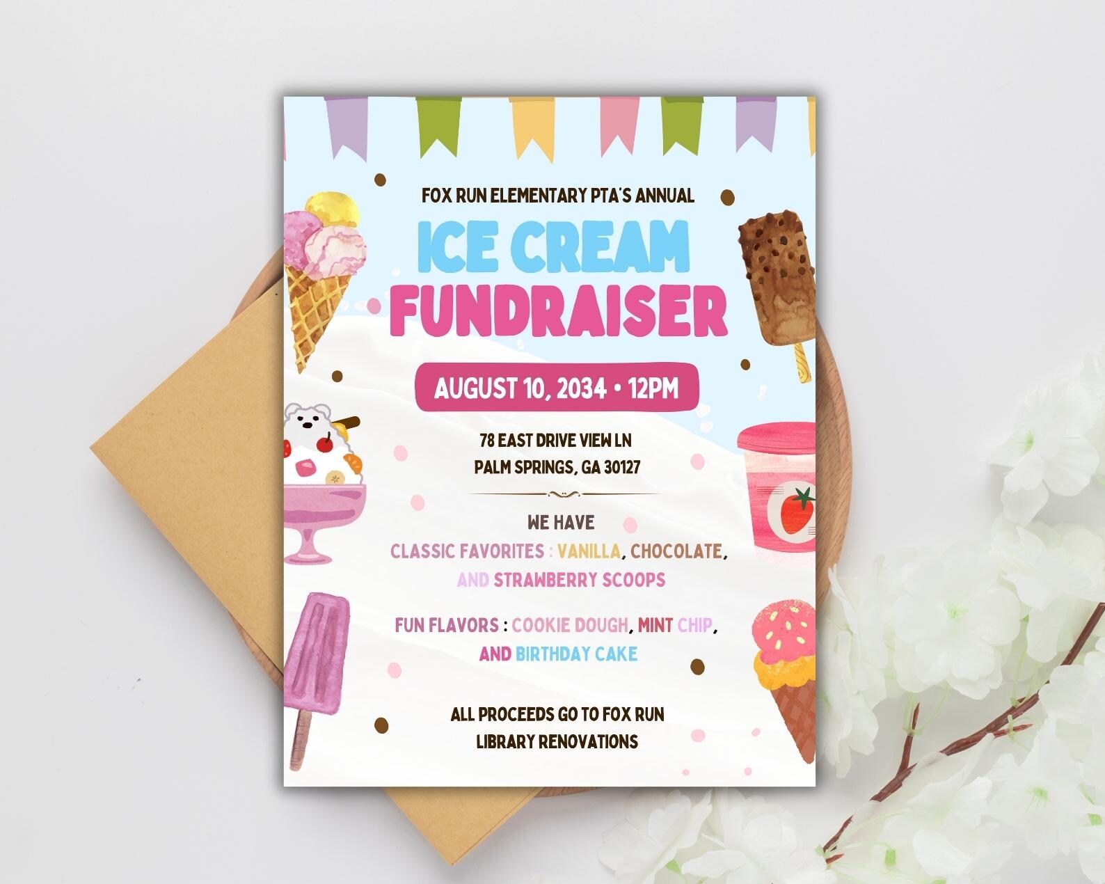 Editable Ice Cream Fundraiser Flyer Template: DIY Canva Design (8.5x11 ...