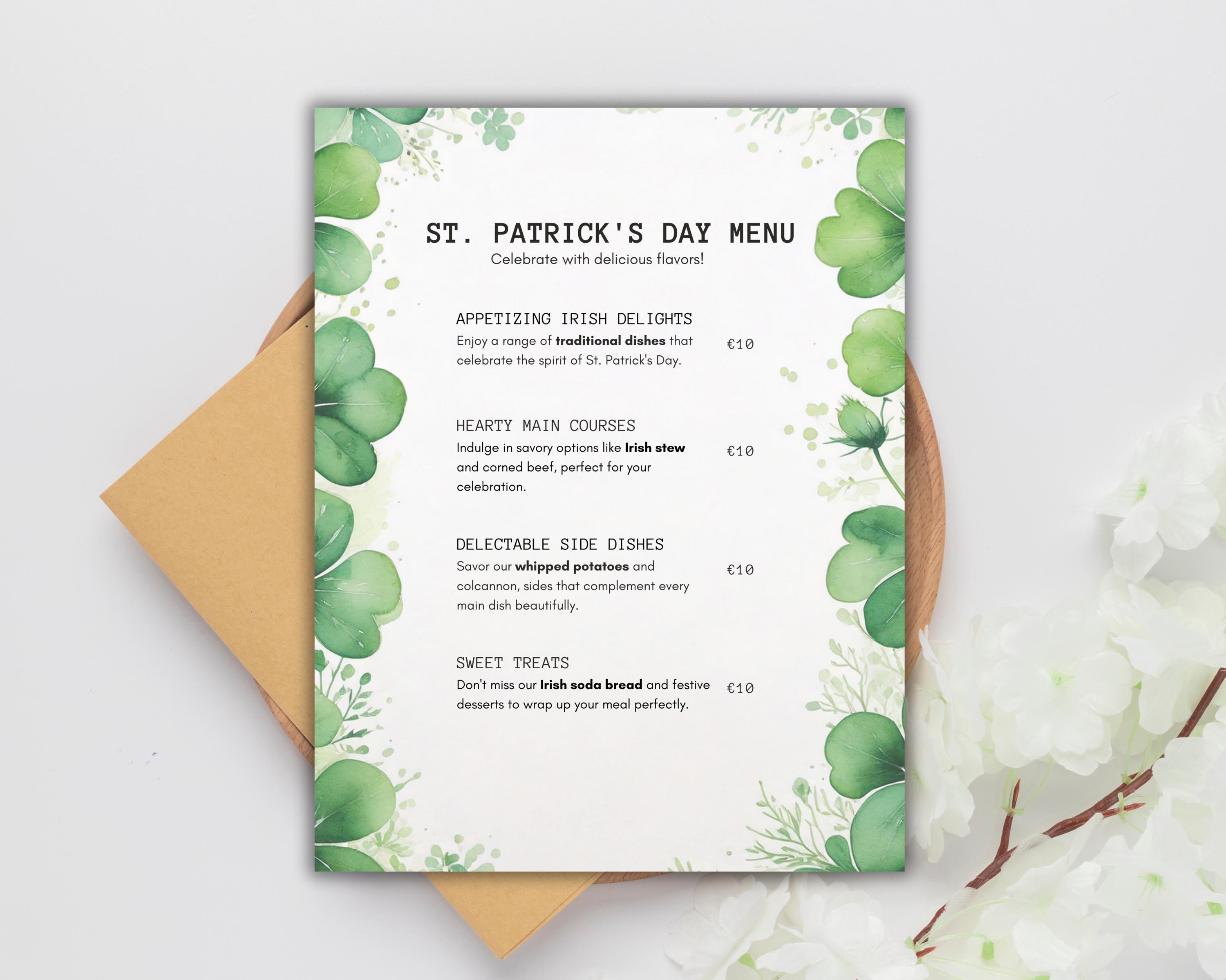 St Patrick's Day Menu Template: Irish Pub Flyer (digital Download) - Etsy