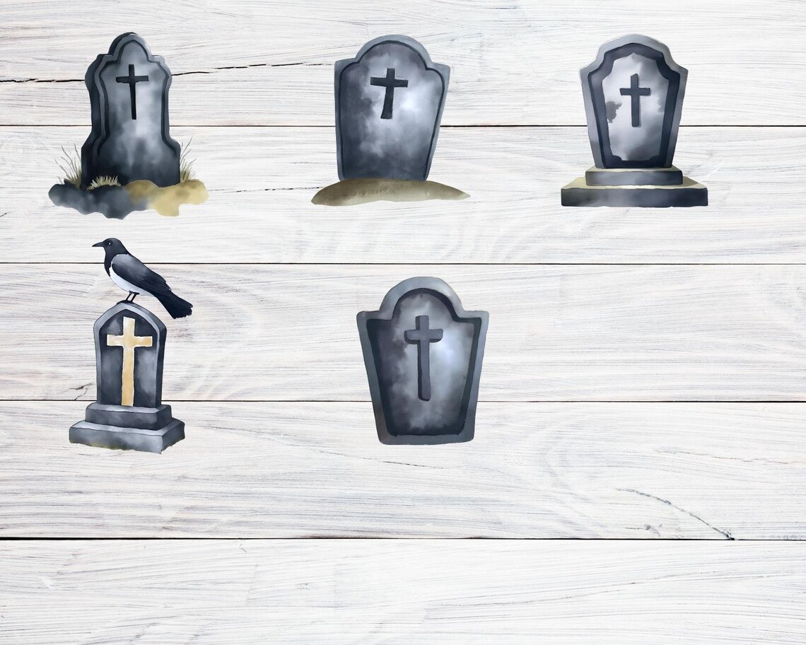 Gravestone Clipart, Watercolor Gravestones, Graveyard Clipart ...