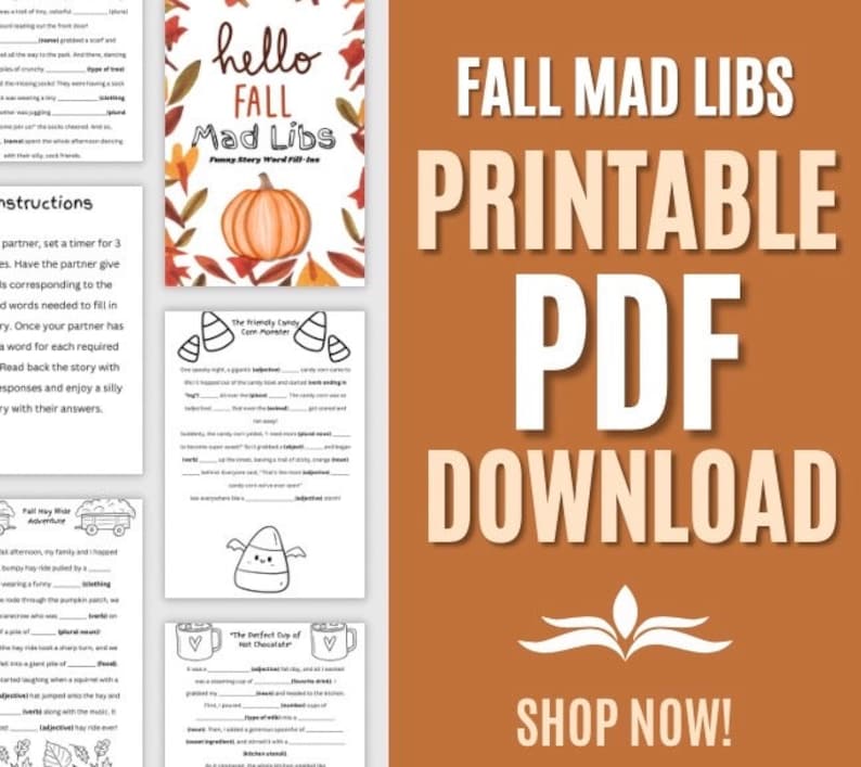 Fall-themed Mad Libs Word Game Fill in | Printable Fun for Family, Kids ...