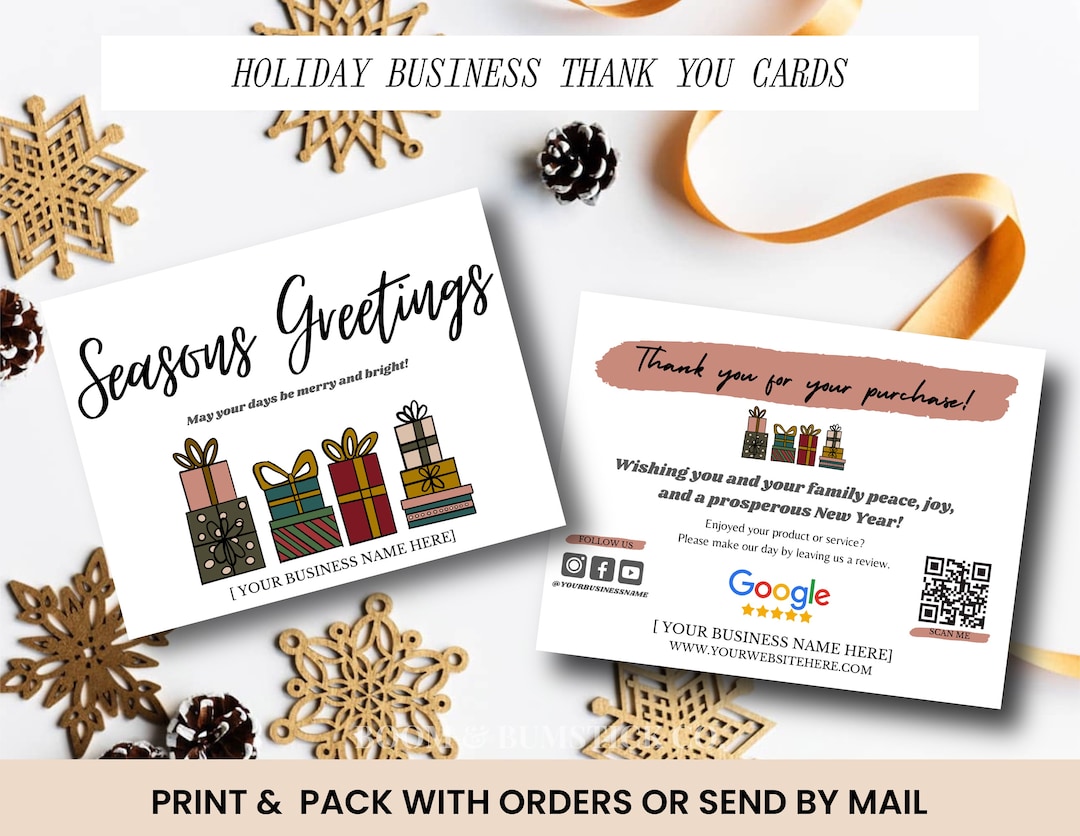 Editable Holiday Business Thank You Card Template, Christmas Doodle Art ...
