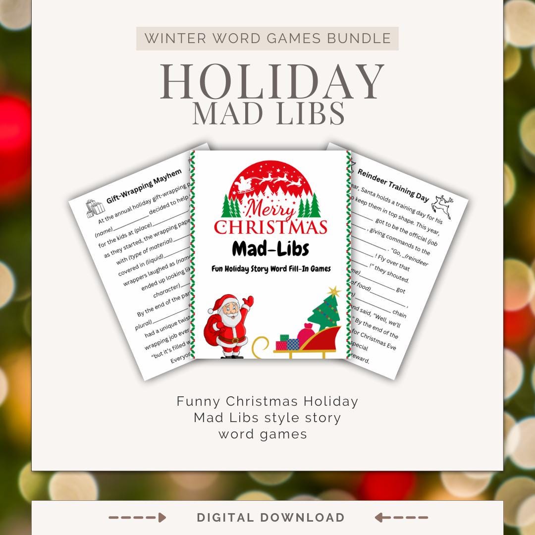 Christmas Holiday Themed Mad Libs Word Game Fill in | Printable Fun ...