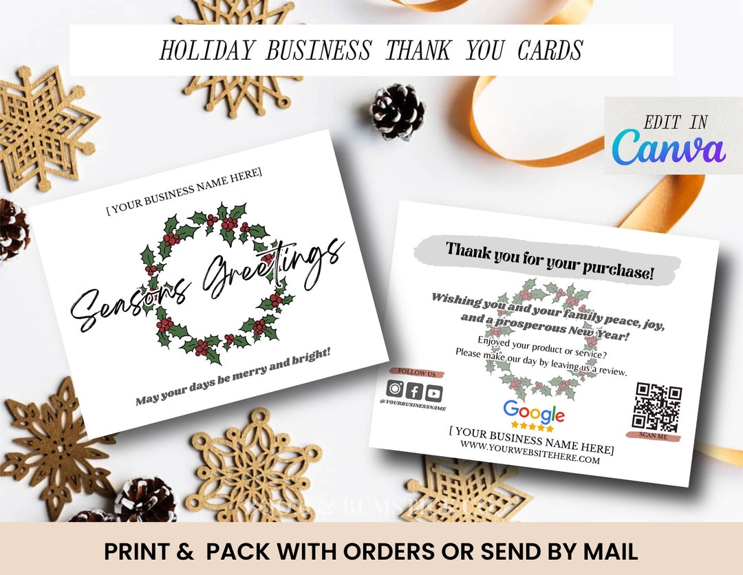 Editable Holiday Business Thank You Card Template, Christmas Wreath ...