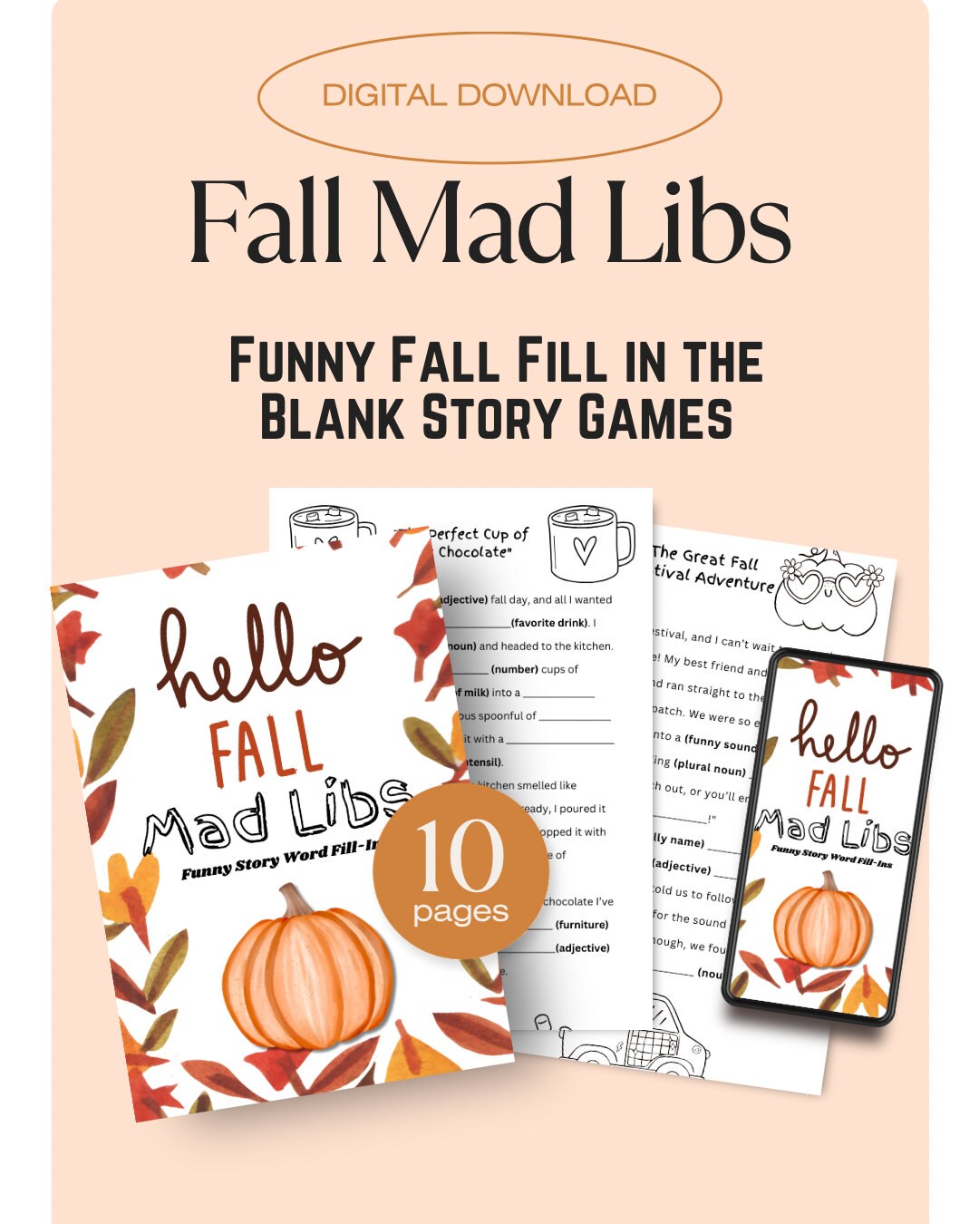 Fall-themed Mad Libs Word Game Fill in | Printable Fun for Family, Kids ...