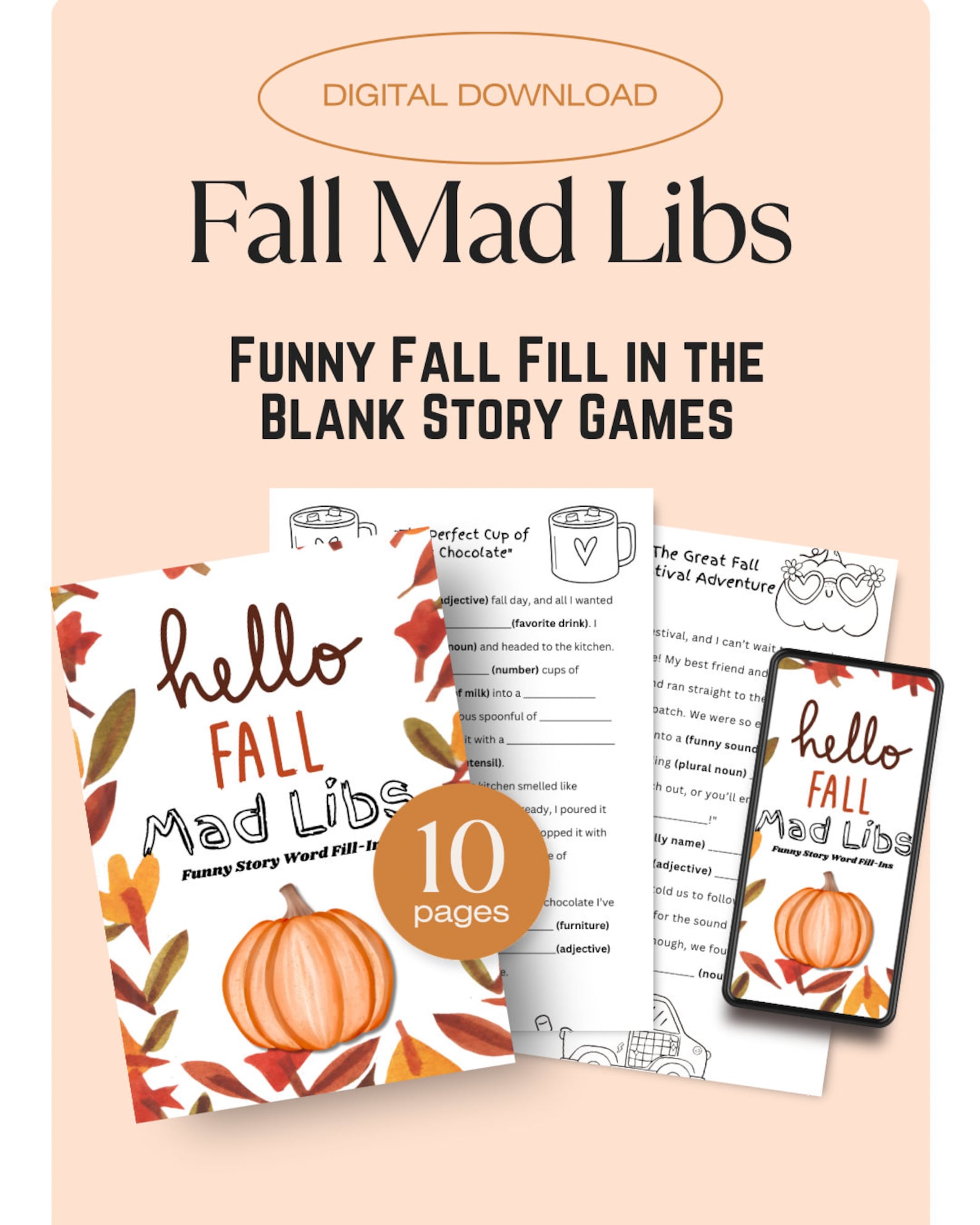 Fall-themed Mad Libs Word Game Fill in | Printable Fun for Family, Kids ...