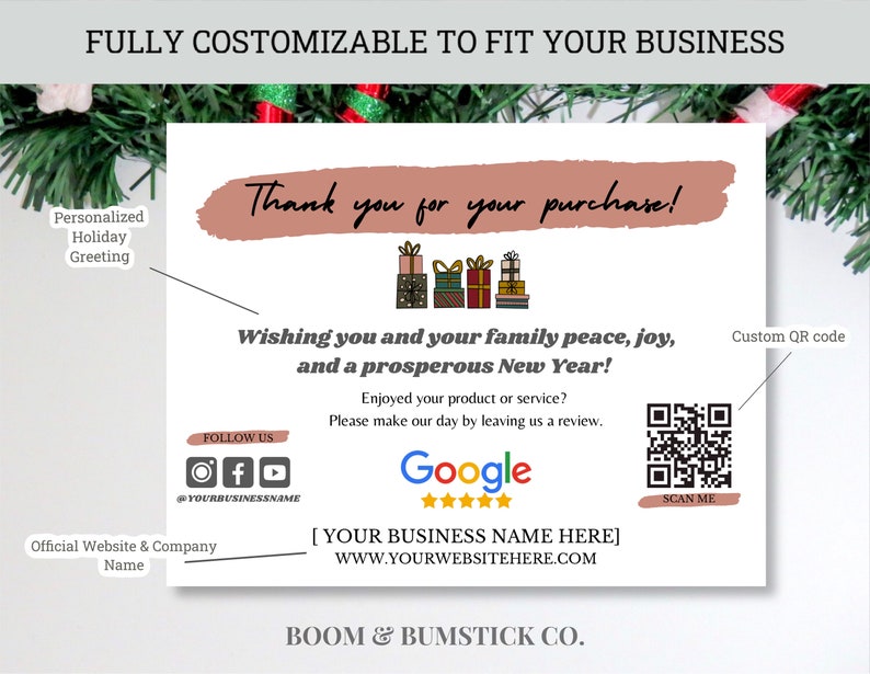 Editable Holiday Business Thank You Card Template, Christmas Doodle Art ...
