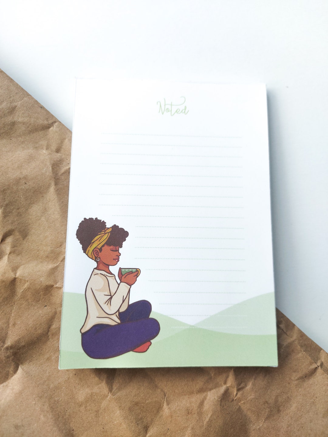 Cute Handmade Notepad Black Girl Stationary Dotted Lined Memo Pad ...