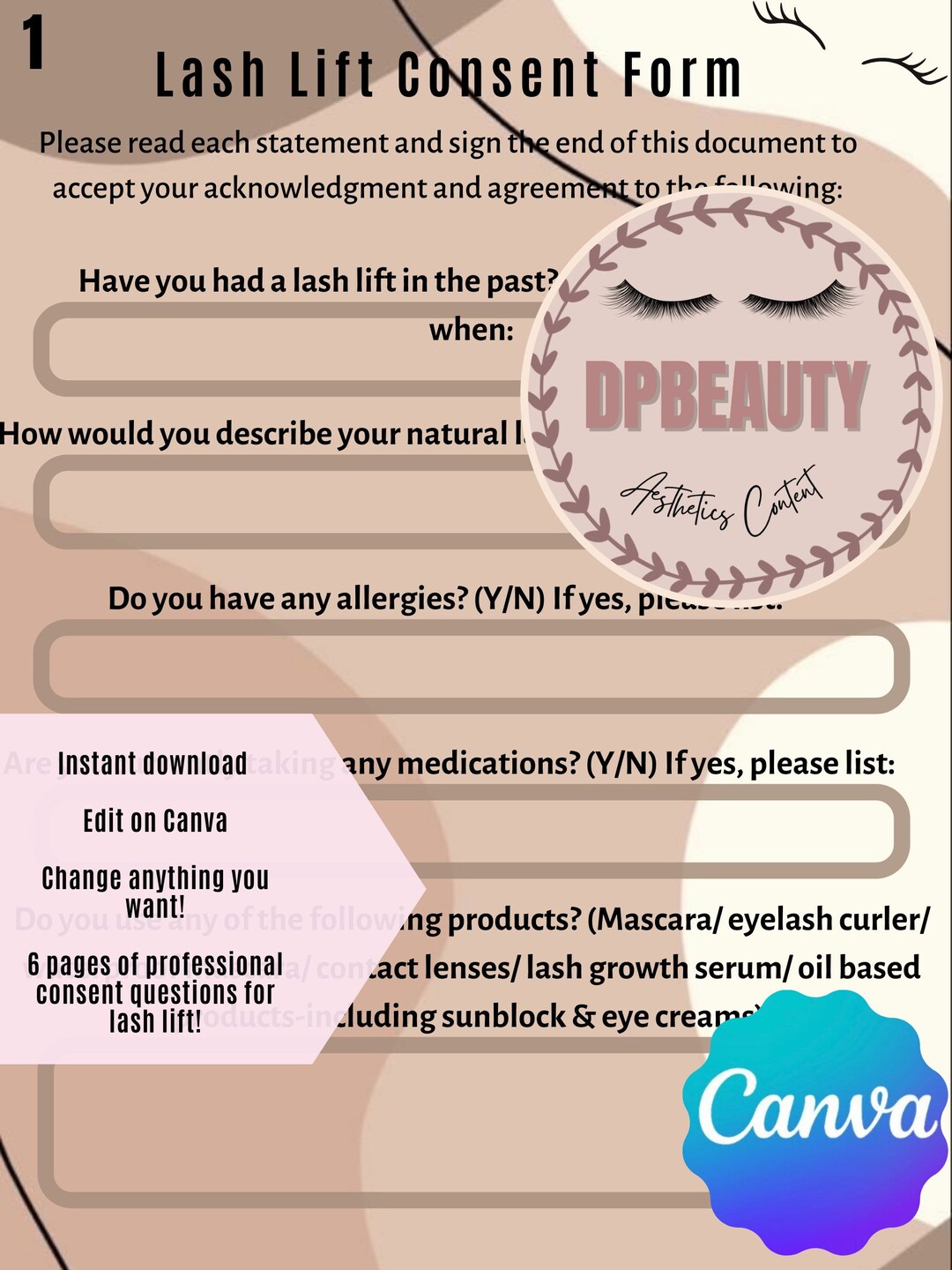 Lash Lift Consent Form - Etsy