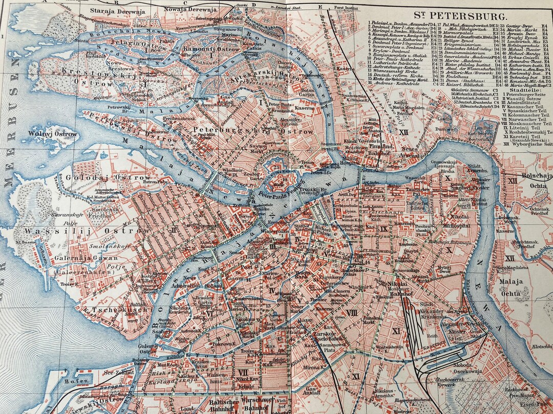 St. Petersburg. Russia. Map. Map. Geography. Antique Lithograph ...