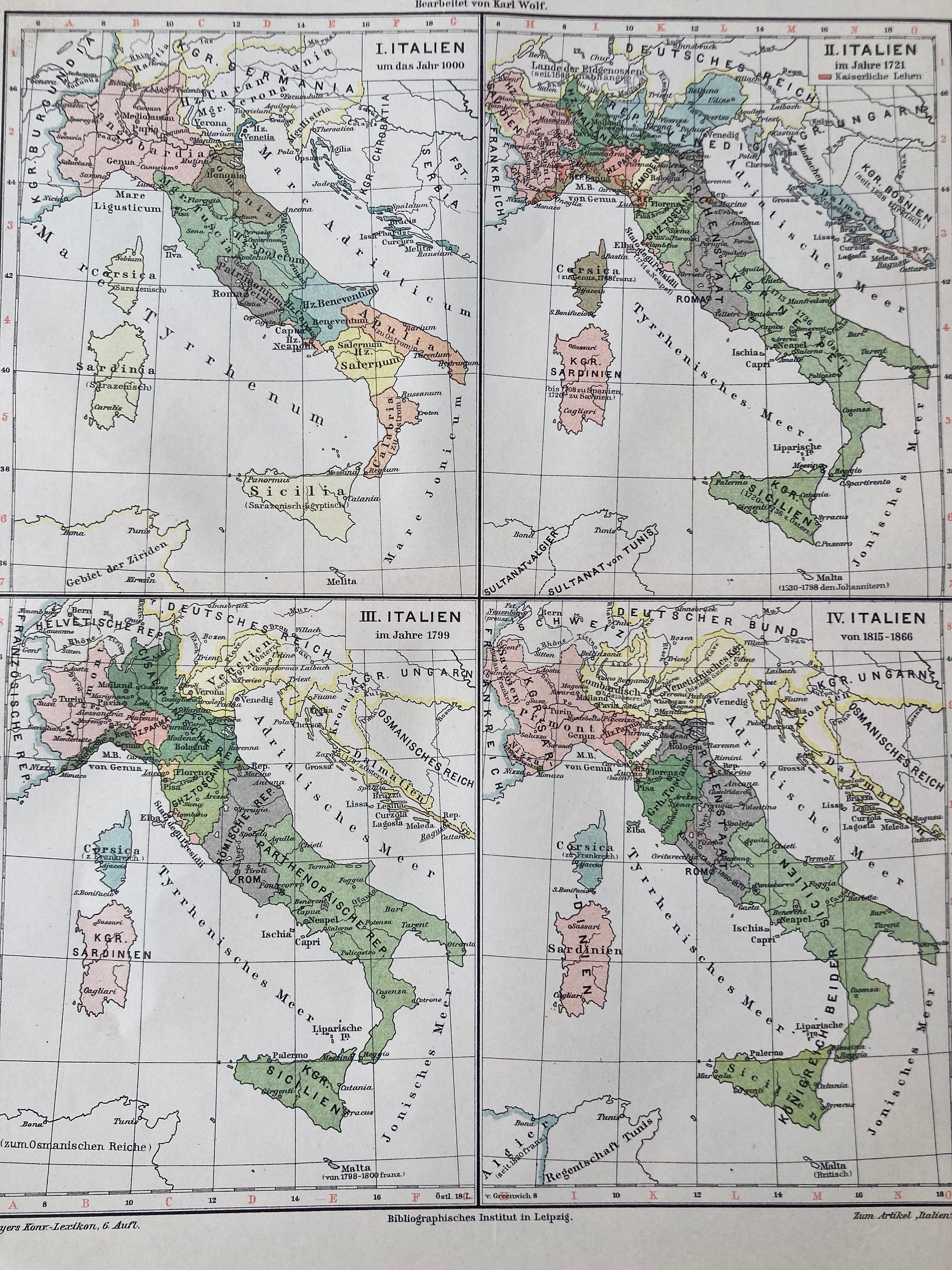 Italy. Map. Card. Geography. Antique Lithograph. Original. Vintage ...
