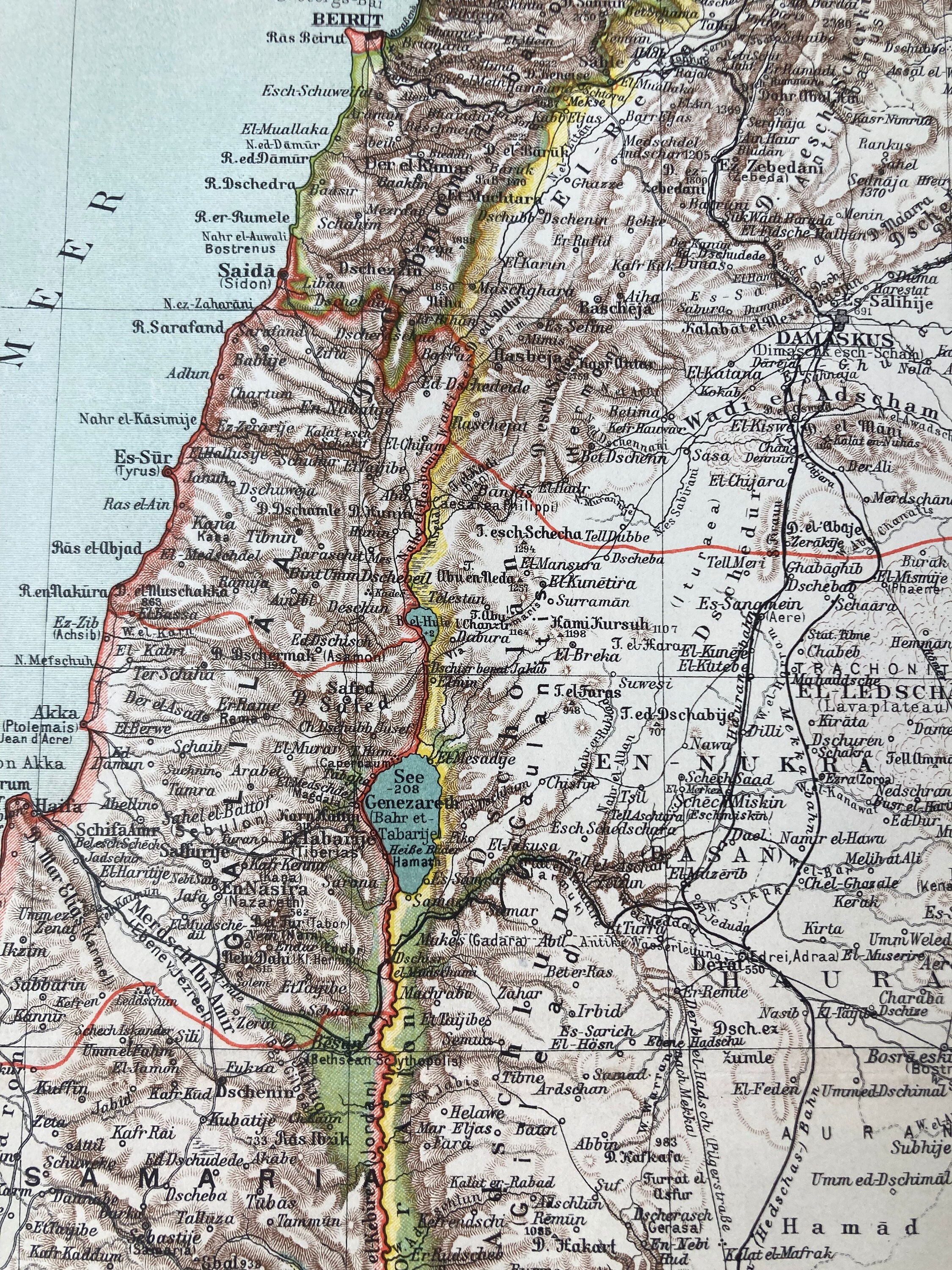 Palestine. Map. Card. Geography. Antique Lithograph. Original. Vintage ...
