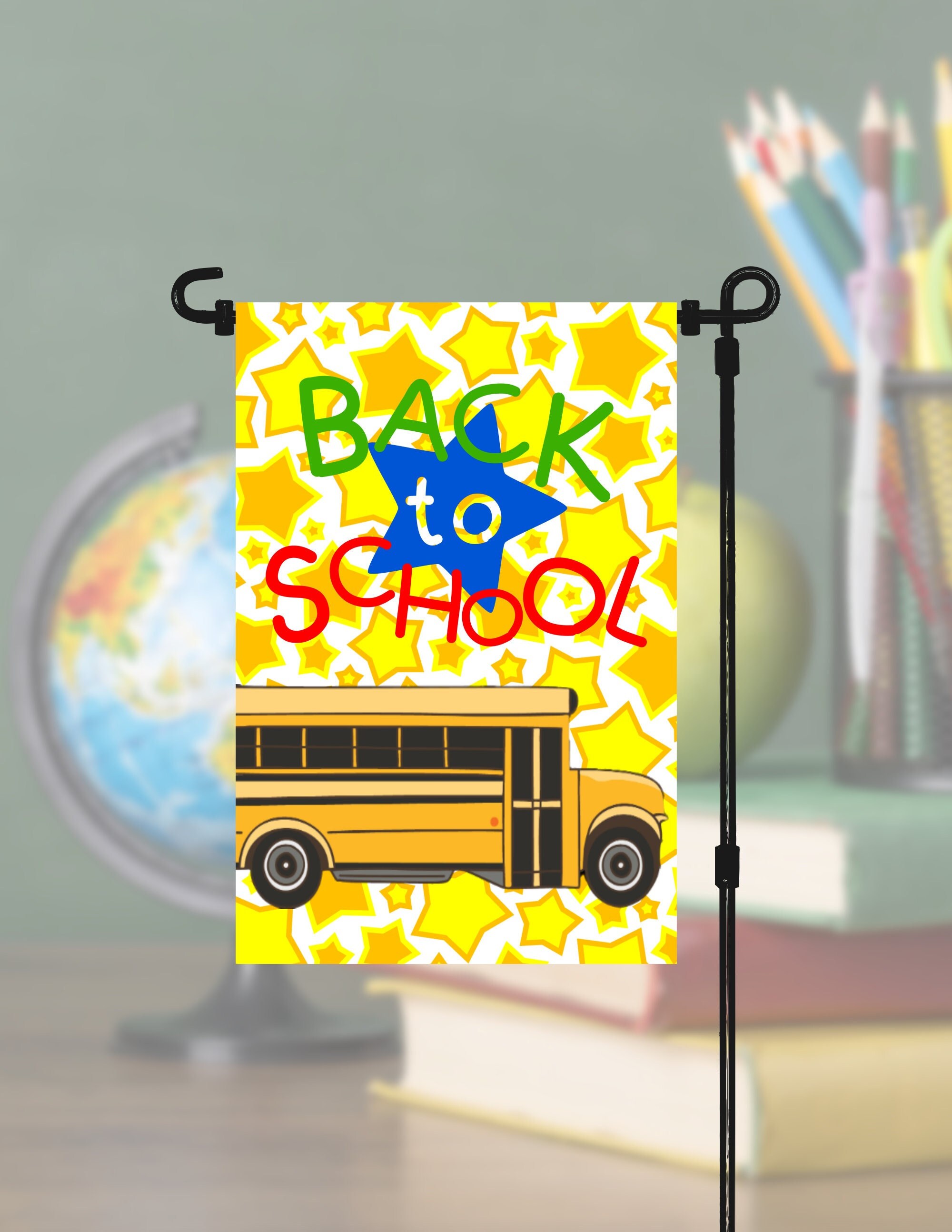 DIGITAL DOWNLOAD Back to School Bus Garden Flag Design PNG for Cricut ...