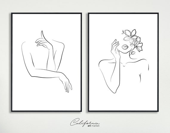 Wall Art Set of 2 Woman Line Art Set Aesthetic Posters | Etsy