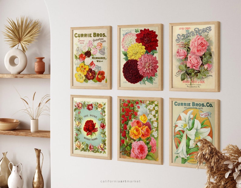 Vintage Flower Gallery Wall Art Set Vintage Botanical Prints - Etsy