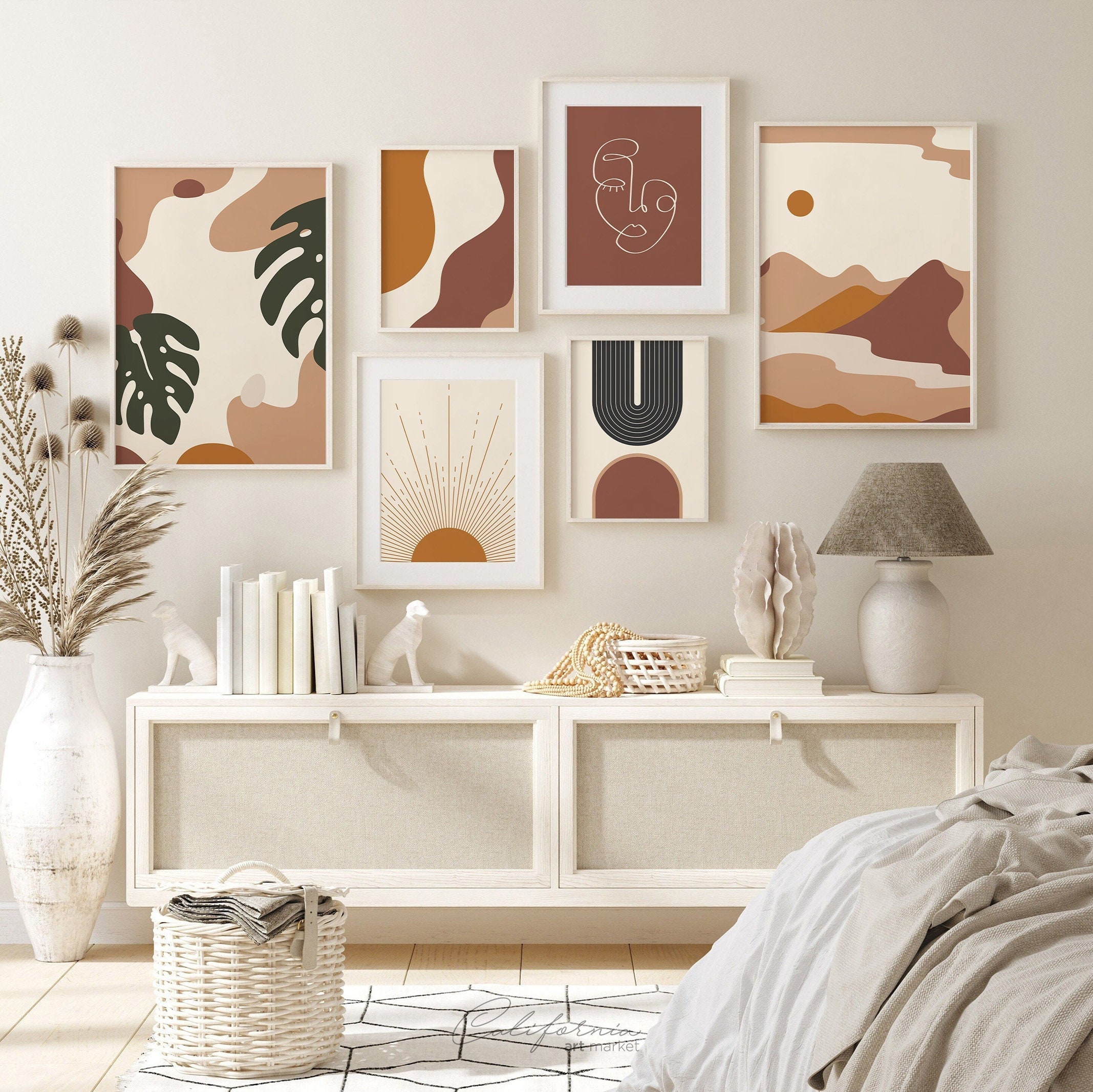 Boho Abstract Leaf Art Printables Set of 6 Geometric Neutral - Etsy