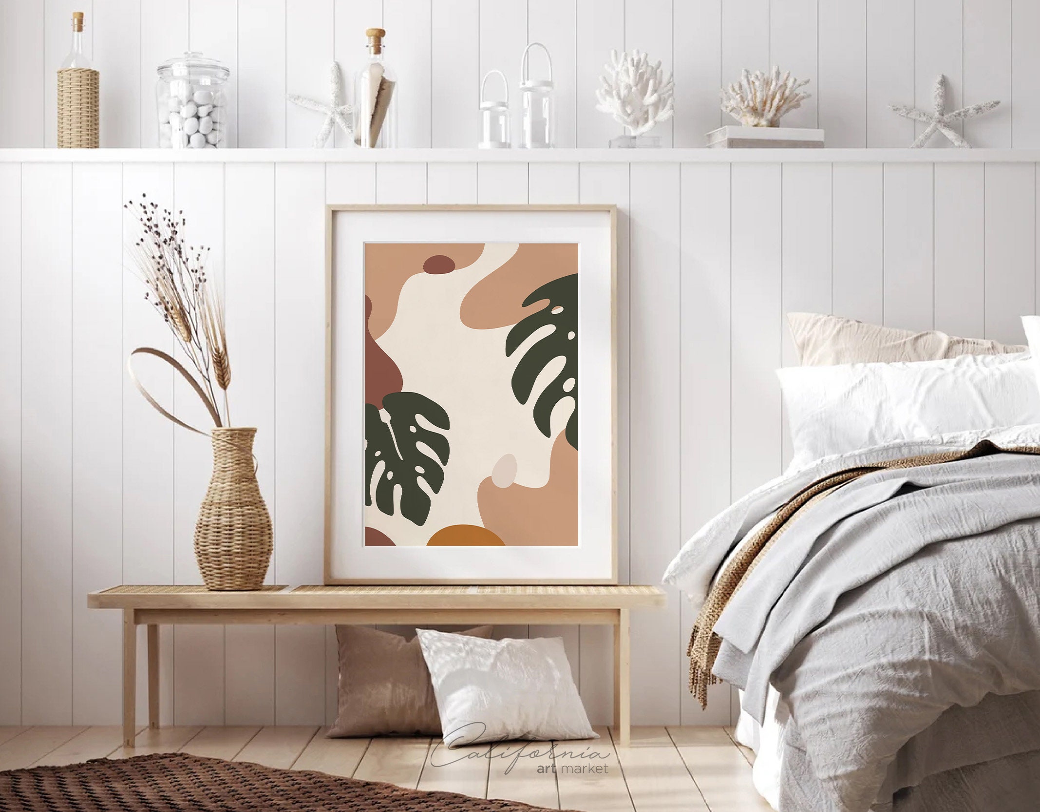 Boho Abstract Leaf Art Printables Set of 6 Geometric Neutral - Etsy