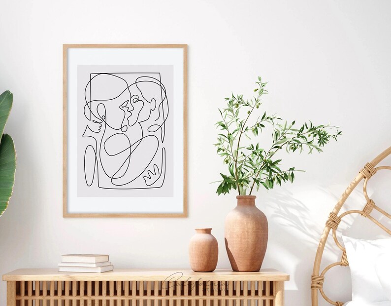 Abstract One Line Art Kiss Couple One Line Drawing - Etsy