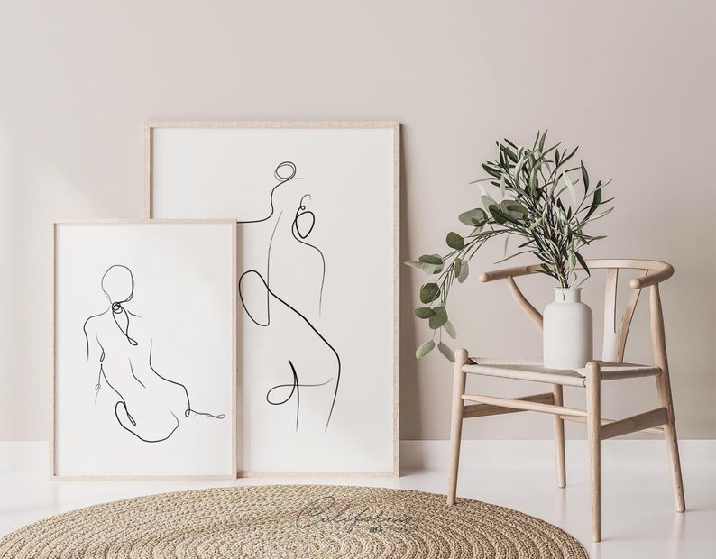 Woman Line Art Print Female Figure Line Art Set Naked Woman - Etsy