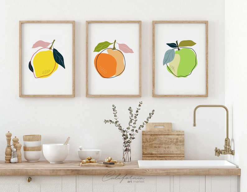 Abstract Fruit Prints: Modern Kitchen Wall Art Set (digital Download ...