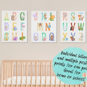 Watercolor Alphabet Chart, Letter Printable Wall Art for Kids, ABC ...