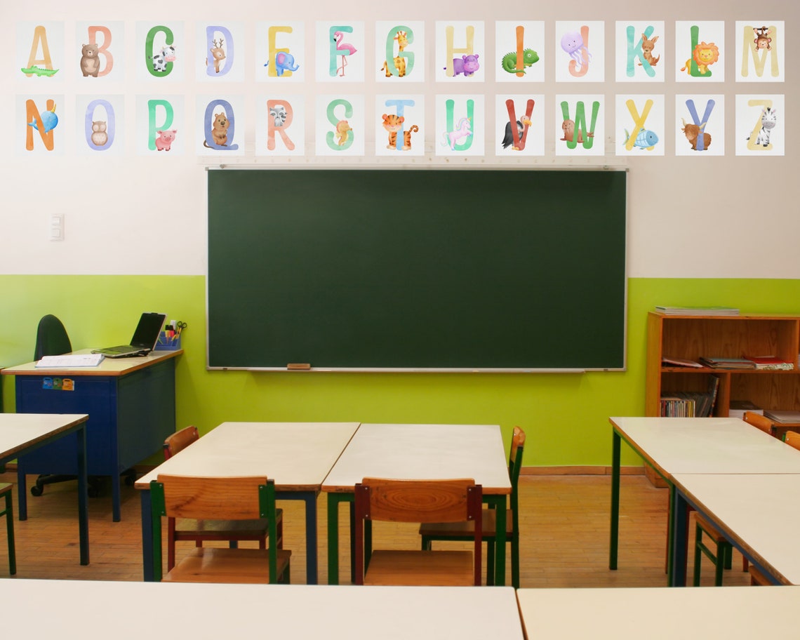 Watercolor Alphabet Classroom Decor, Animal Educational Poster, ABC ...