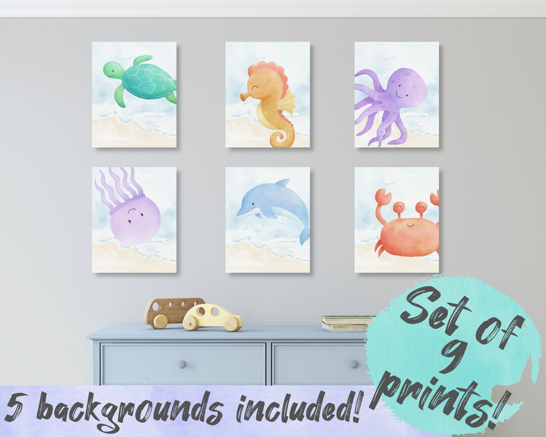 Set of Ocean Beach Theme Watercolor Cute Sea Animal Printable - Etsy