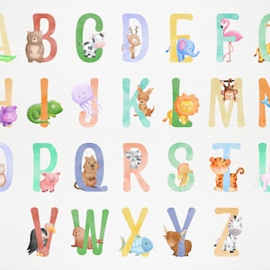 Watercolor Alphabet Classroom Decor, Animal Educational Poster, ABC ...
