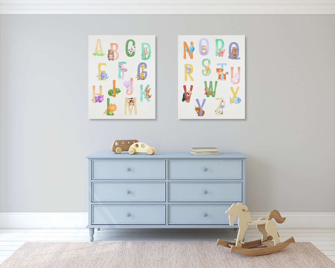 Watercolor Alphabet Classroom Decor, Animal Educational Poster, ABC ...