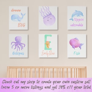 Ocean Animal Custom Nursery Name Sign, Kid Watercolor Jellyfish Baby ...
