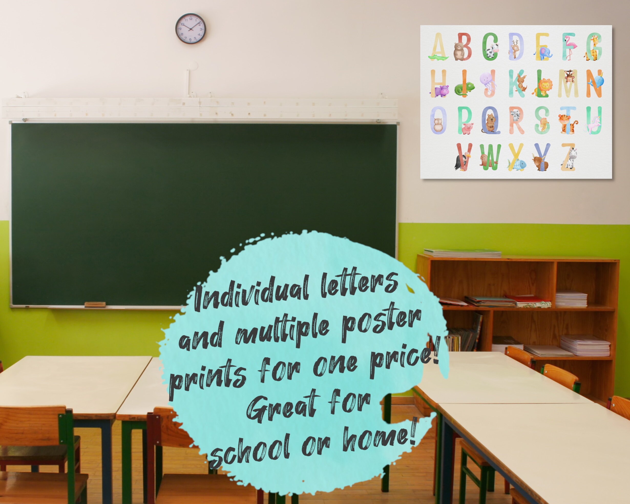Watercolor Alphabet Classroom Decor, Animal Educational Poster, ABC ...