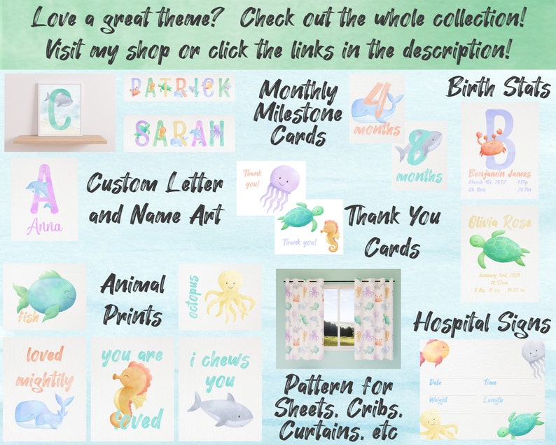 Ocean Theme Name Printable Wall Art for Kids Watercolor - Etsy