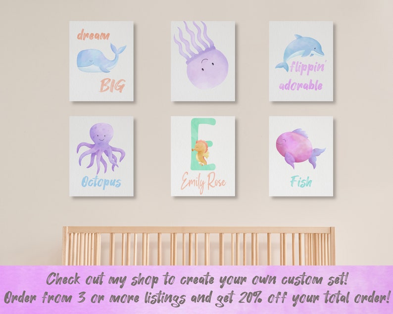 Ocean Theme Name Printable Wall Art for Kid, Sea Turtle Art Watercolor ...