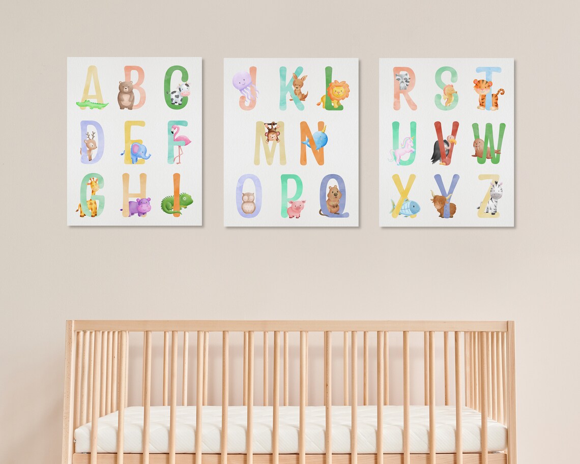 Watercolor Alphabet Classroom Decor, Animal Educational Poster, ABC ...