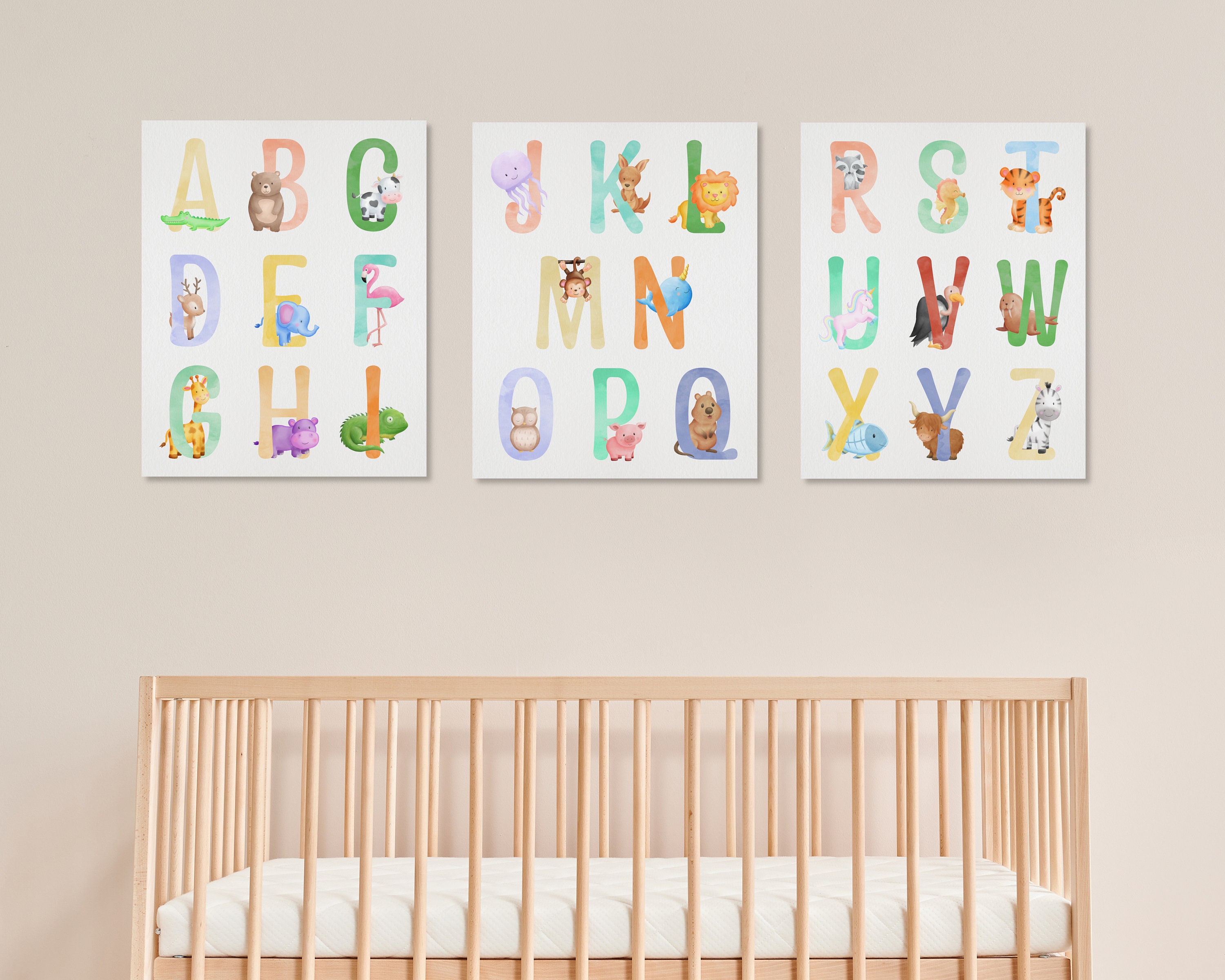Watercolor Alphabet Classroom Decor, Animal Educational Poster, ABC ...