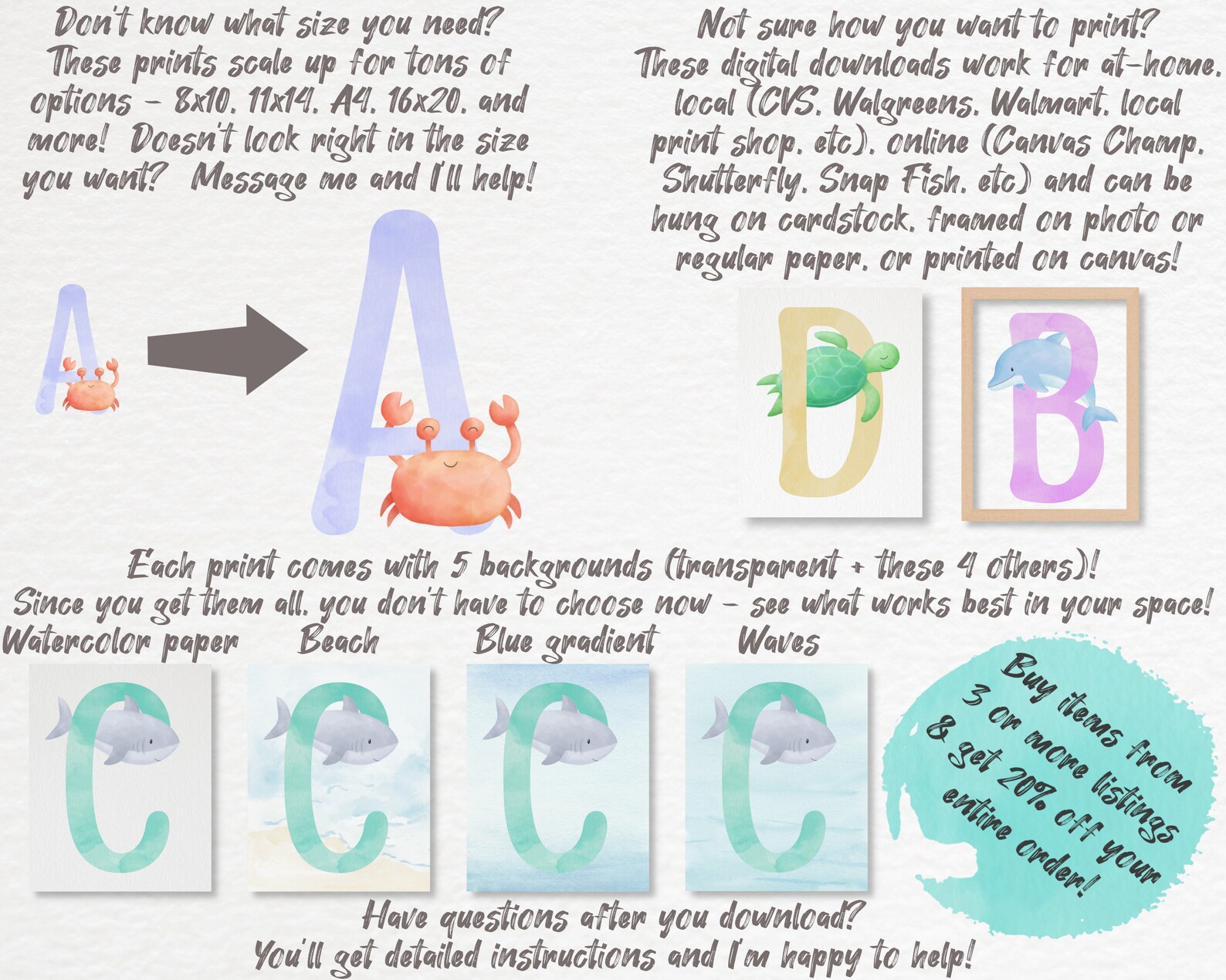 Ocean Theme Name Printable Wall Art for Kids Watercolor - Etsy