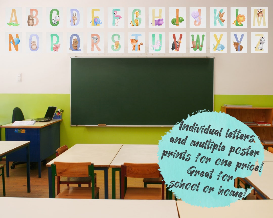 Watercolor Alphabet Classroom Decor, Animal Educational Poster, ABC ...