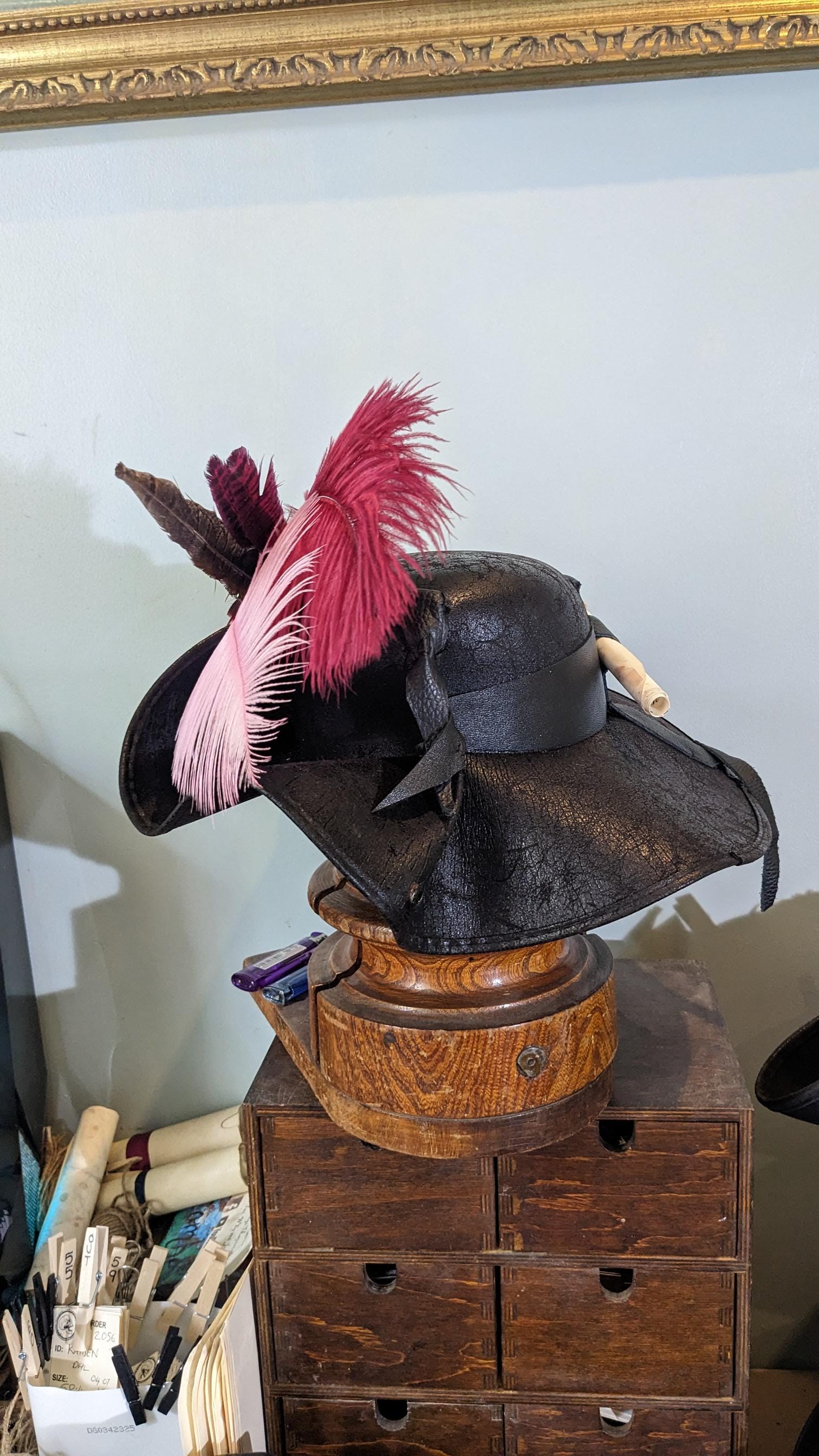 Burgundy Musketeer Hat With Flamboyant Feather Set, Brixham Renaissance ...