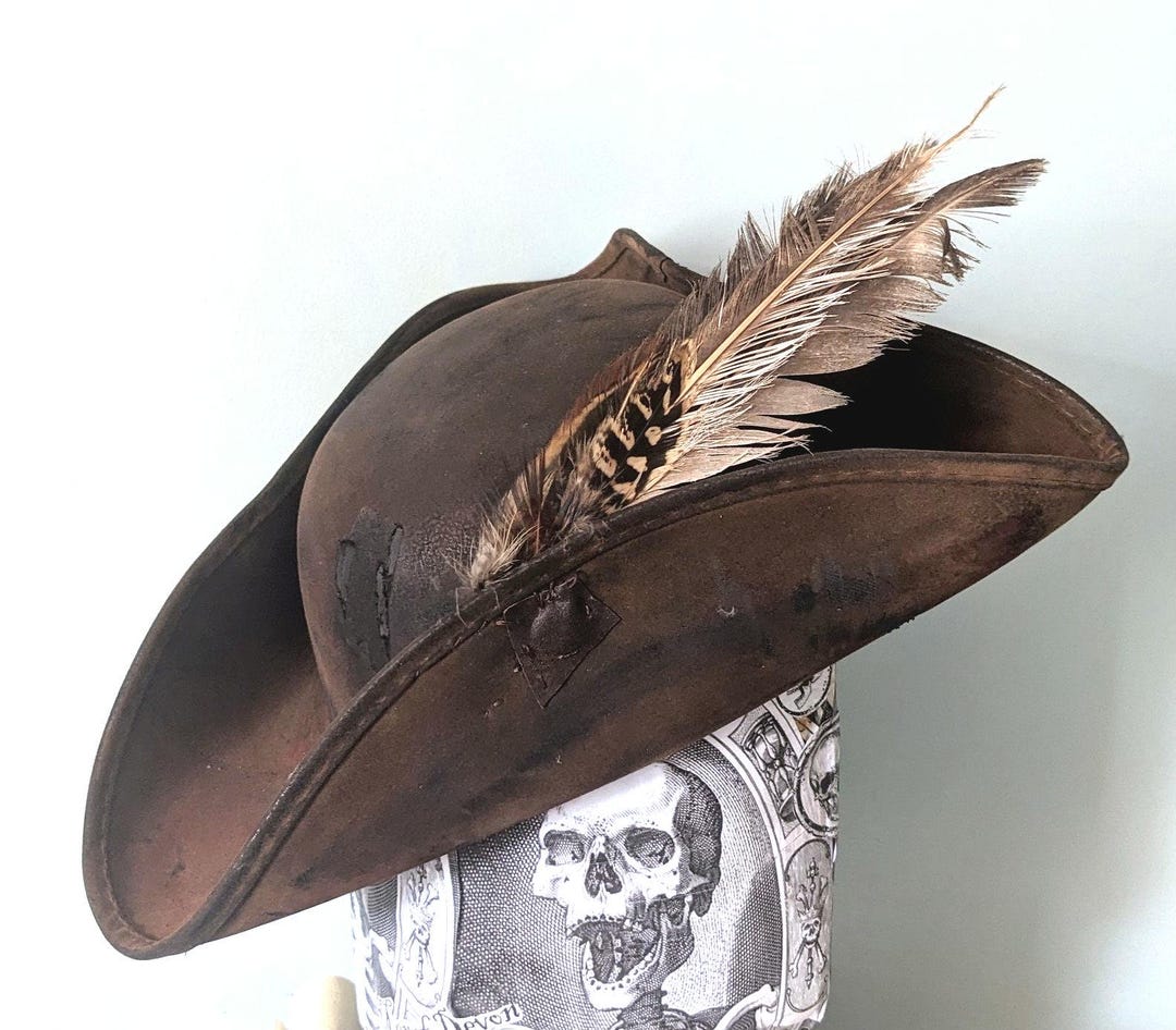Rural PIRATE Distressed Pirate Tricorne HAT With Feather Set . Brixham ...