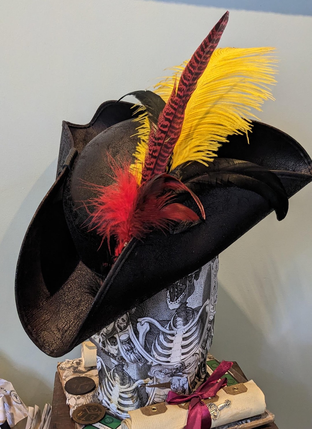 The Holcombe Fire Ship Tricorne - Yellow Ostrich Feather Set ...