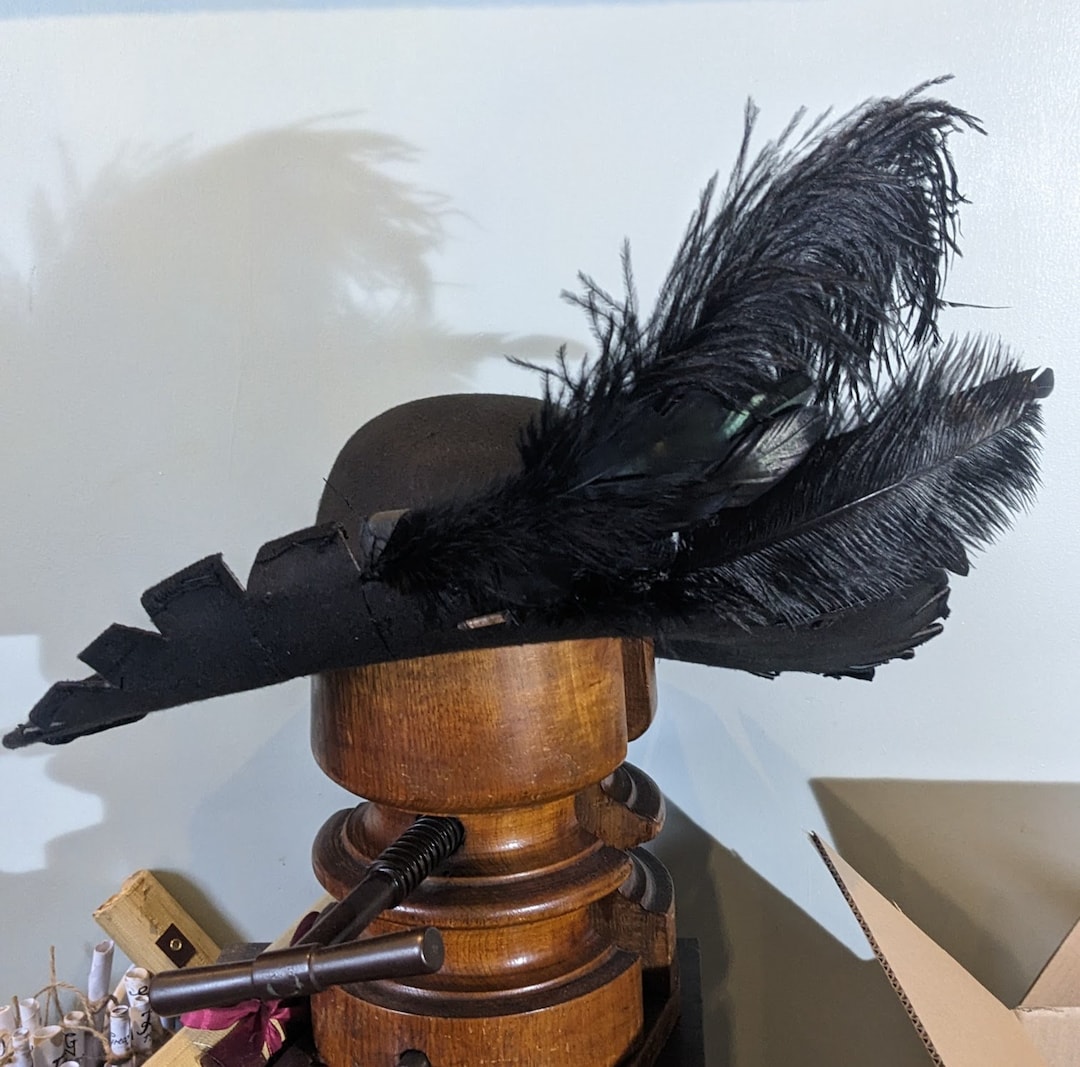 Barbossa Pirate Hat With Flamboyant Black Ostrich and Rooster Feather ...