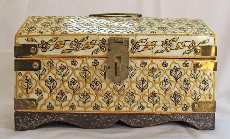 Velvet Jewellery Organizer Camel Bone Inlay Storage Chest Box - Etsy