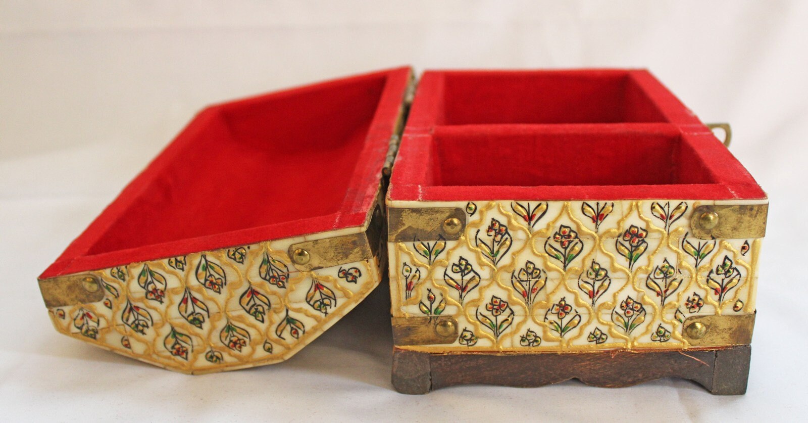 Velvet Jewellery Organizer Camel Bone Inlay Storage Chest Box - Etsy