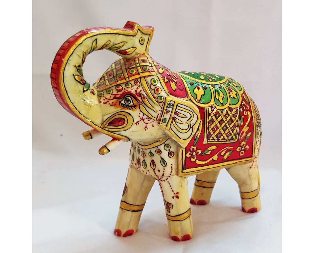 Elegant Vintage Elephant Figurine Hand-painted Carved Statue Perfect ...
