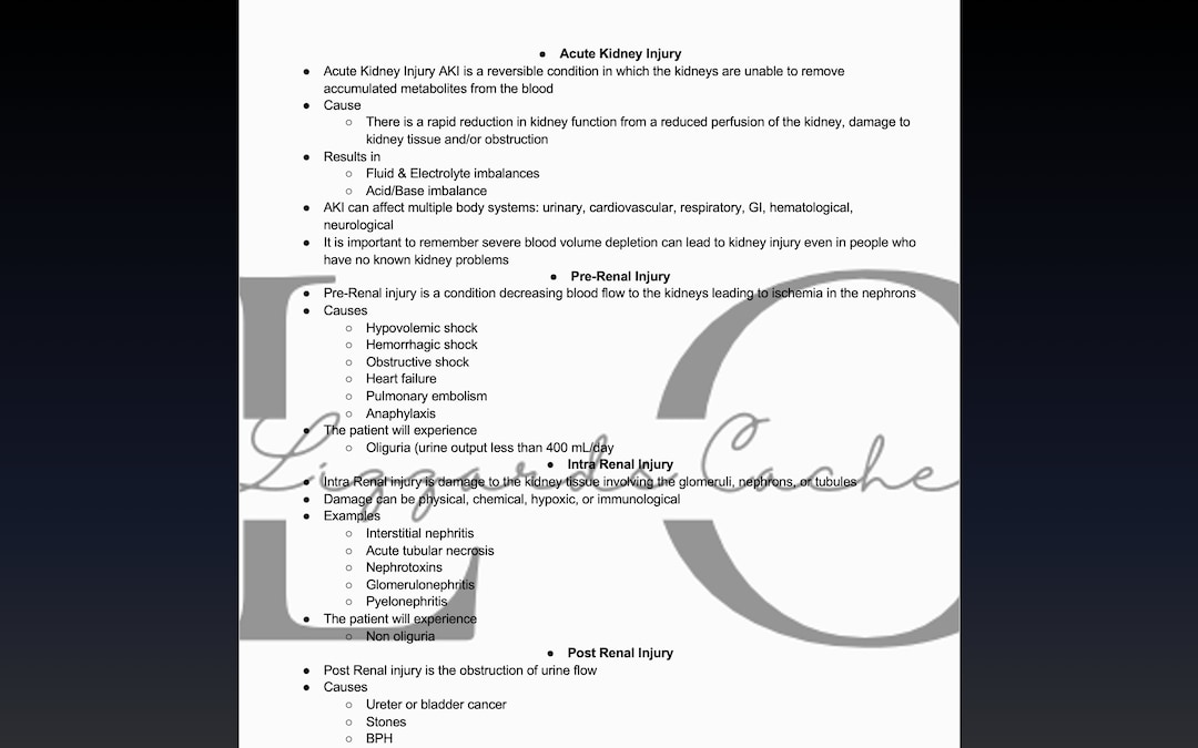 Acute Renal Injury AKI Study Guide Nursing - Etsy