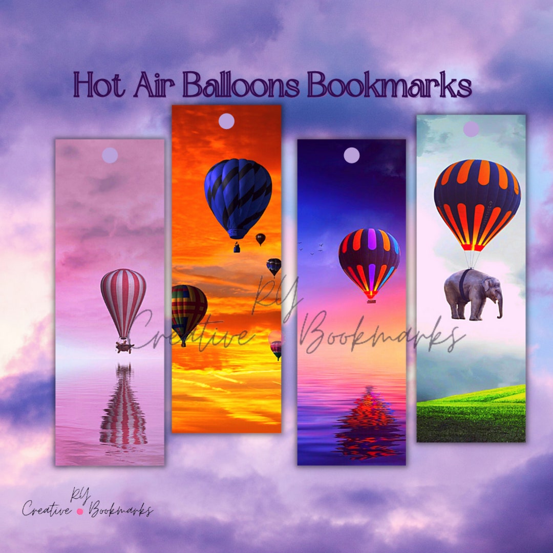 Set of 4 Digital Download Bookmarks of Hot Air-balloons• Unique ...