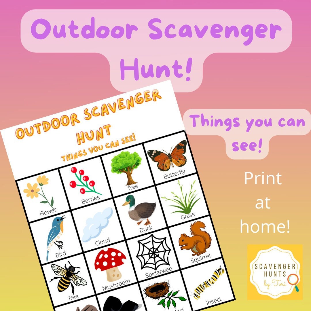 Outdoor Scavenger Hunt Things You Can See Field Trip Activity Kids Game ...
