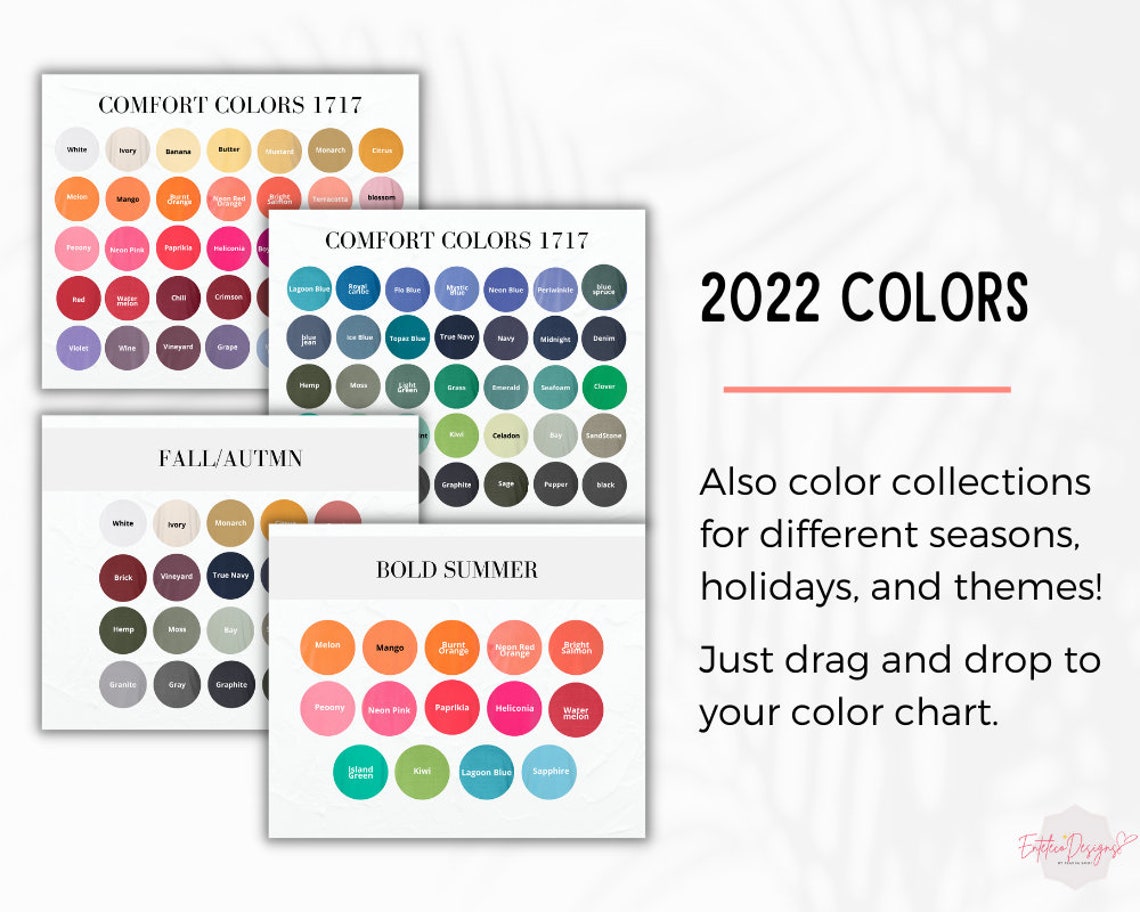 COMFORT COLORS T-shirt Color and Size Charts Comfort Colors - Etsy