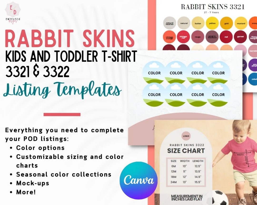 Rabbit Skins Kids T-shirt Listing Templates, 3321 & 3322, Color and ...