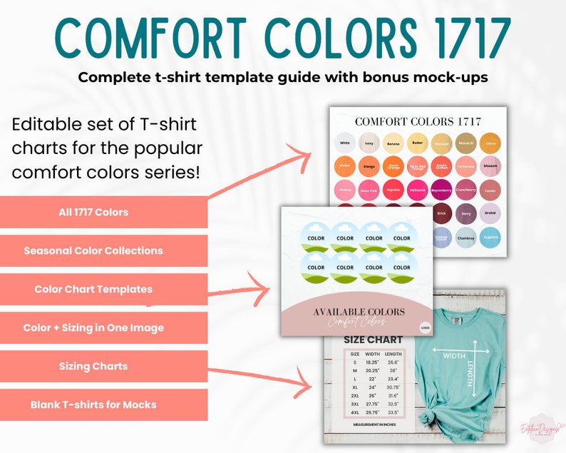 COMFORT COLORS T-shirt Color and Size Charts Comfort Colors - Etsy