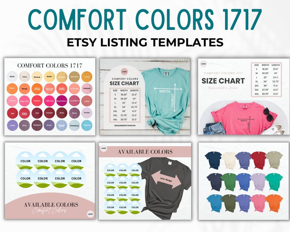 COMFORT COLORS T-shirt Color and Size Charts Comfort Colors - Etsy